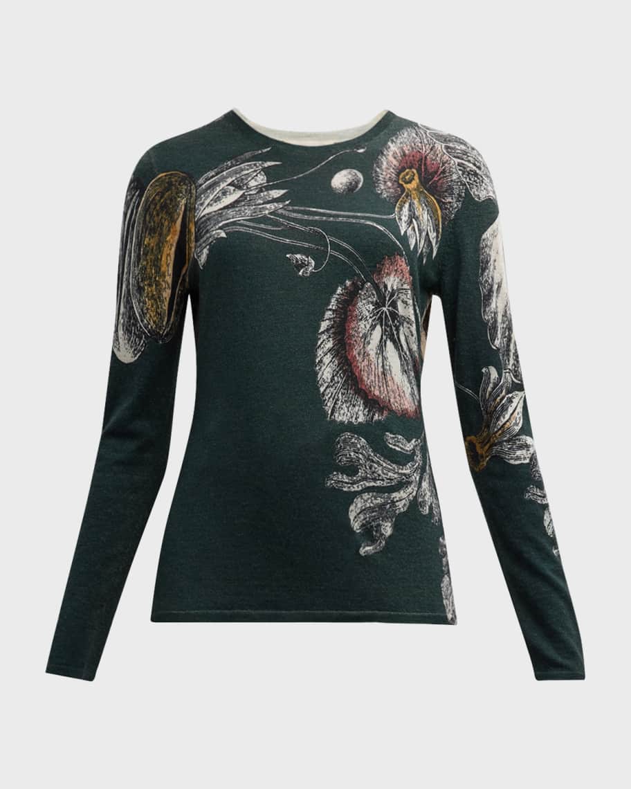 Jason Wu Collection Merino Wool Floral Print Sweater | Neiman Marcus