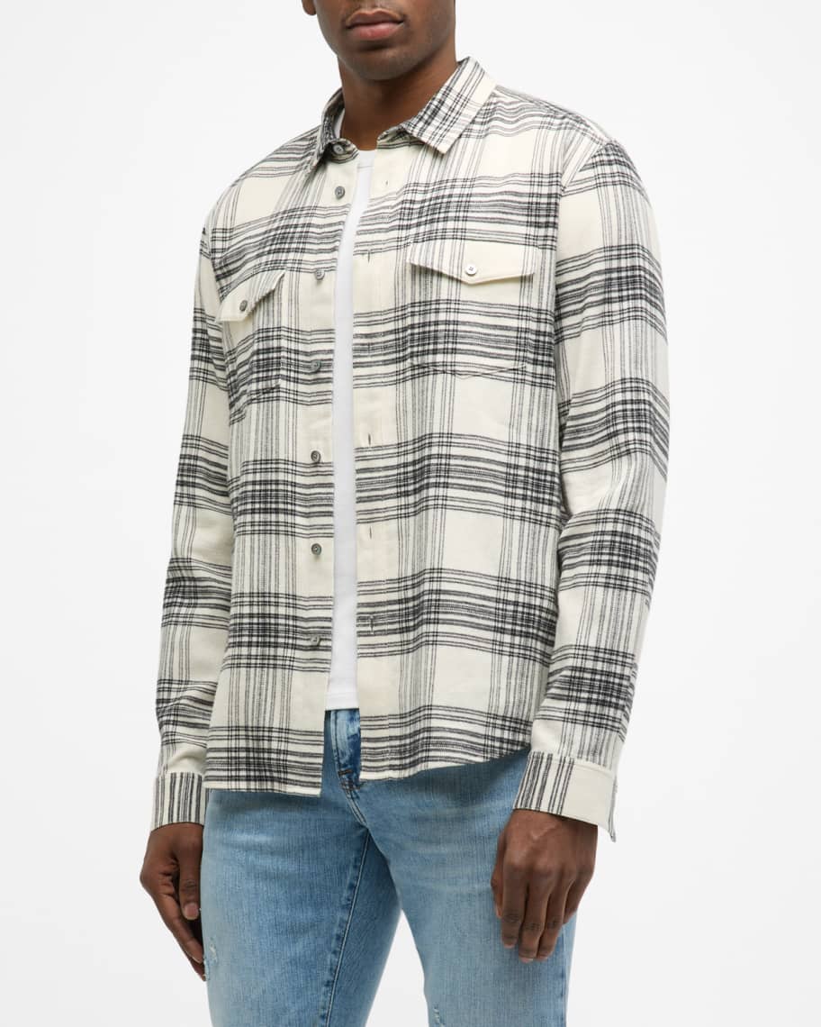 FRAME Men's Two-Tone Plaid Overshirt | Neiman Marcus