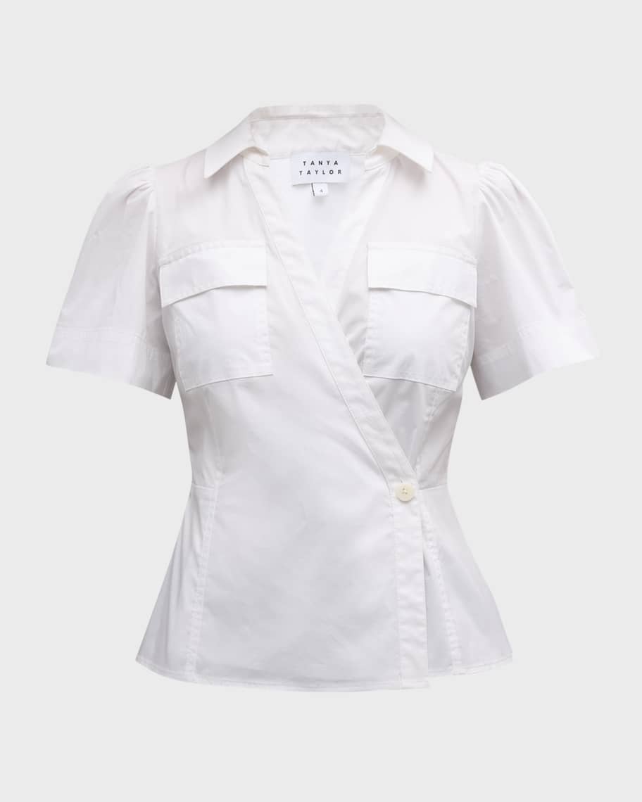 Tanya Taylor Sandra Short-Sleeve Wrap-Front Top | Neiman Marcus