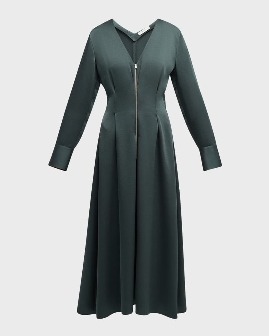 Vince Zip-Front Long-Sleeve Midi Dress | Neiman Marcus
