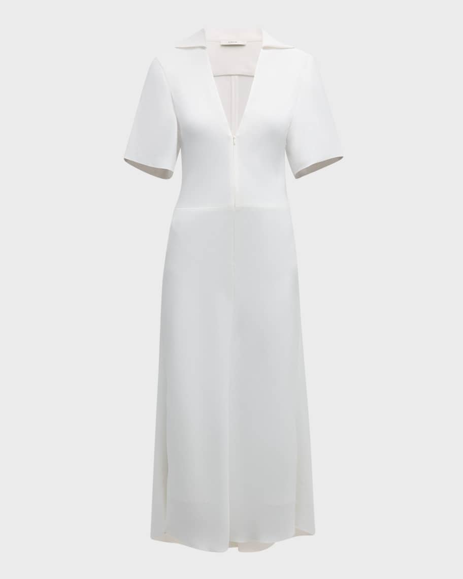 Vince Short-Sleeve Zip-Front Midi Polo Dress | Neiman Marcus