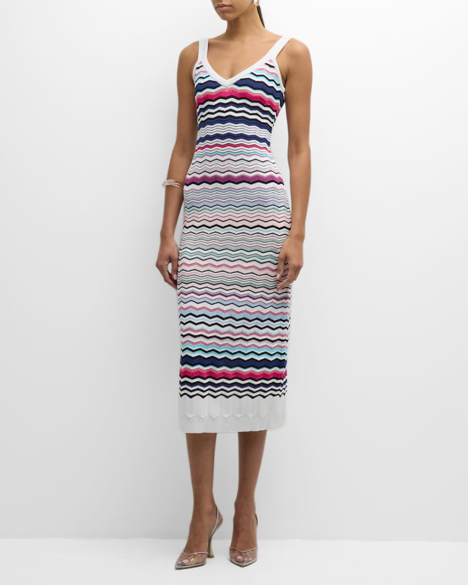 Missoni V-neck Chevron Knit Sleeveless Sheath Midi Dress | Neiman Marcus