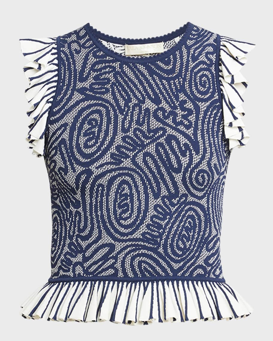 Ulla Johnson Emmeline Ruffled Crewneck Jacquard Top | Neiman Marcus