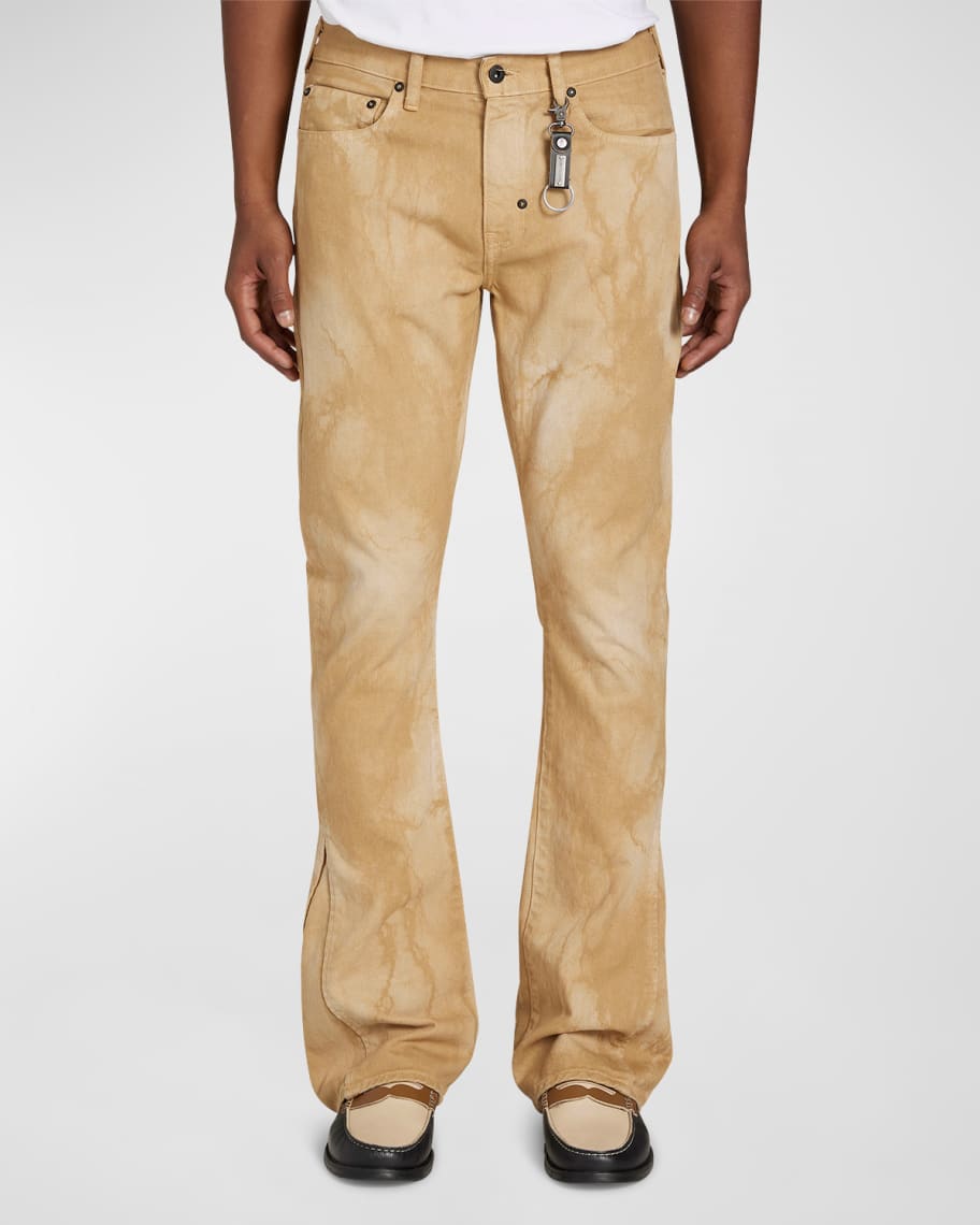 PRPS Men's Crinkle-Effect Khaki Denim Flare Jeans | Neiman Marcus