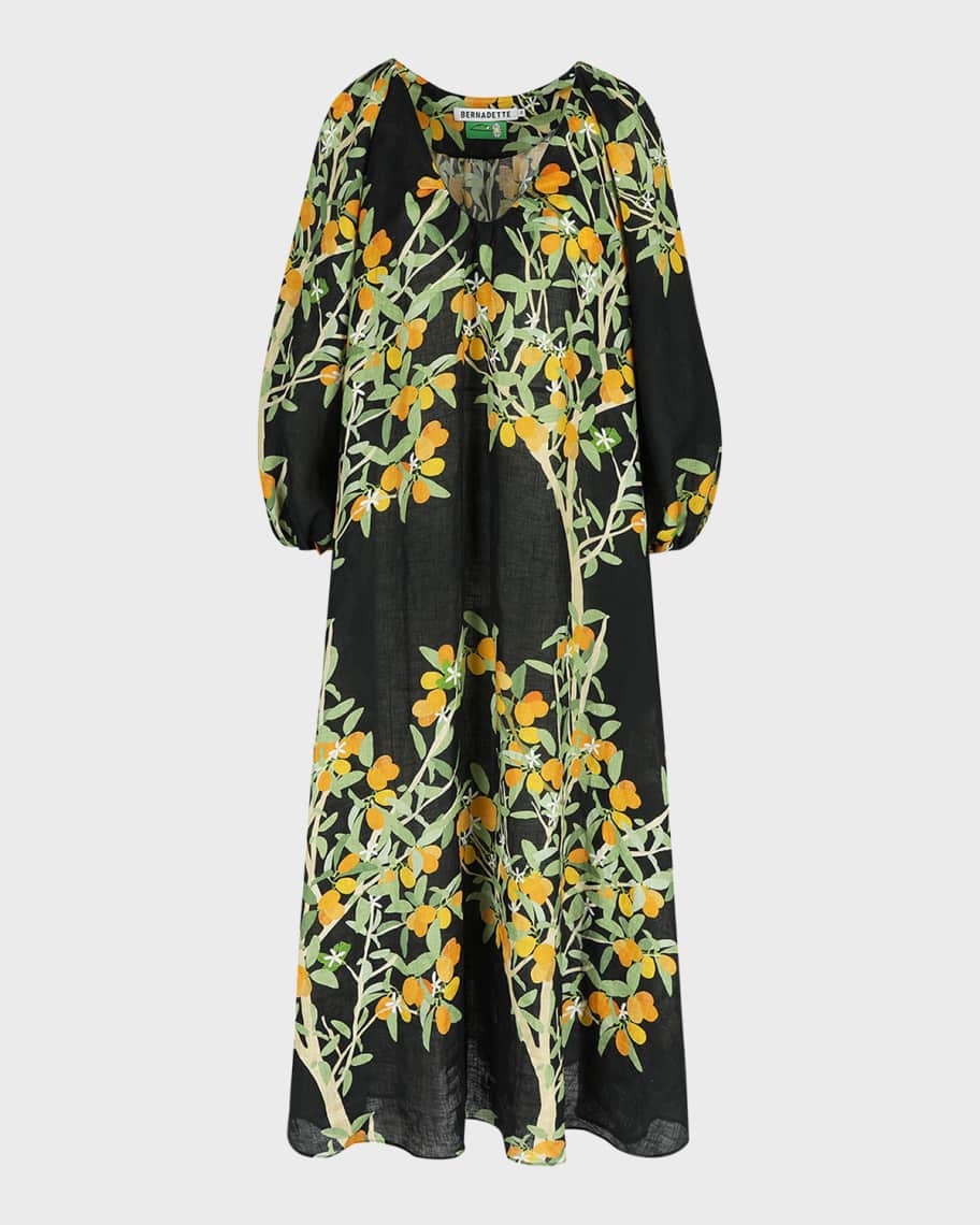 BERNADETTE Flower Printed Linen Maxi Dress | Neiman Marcus
