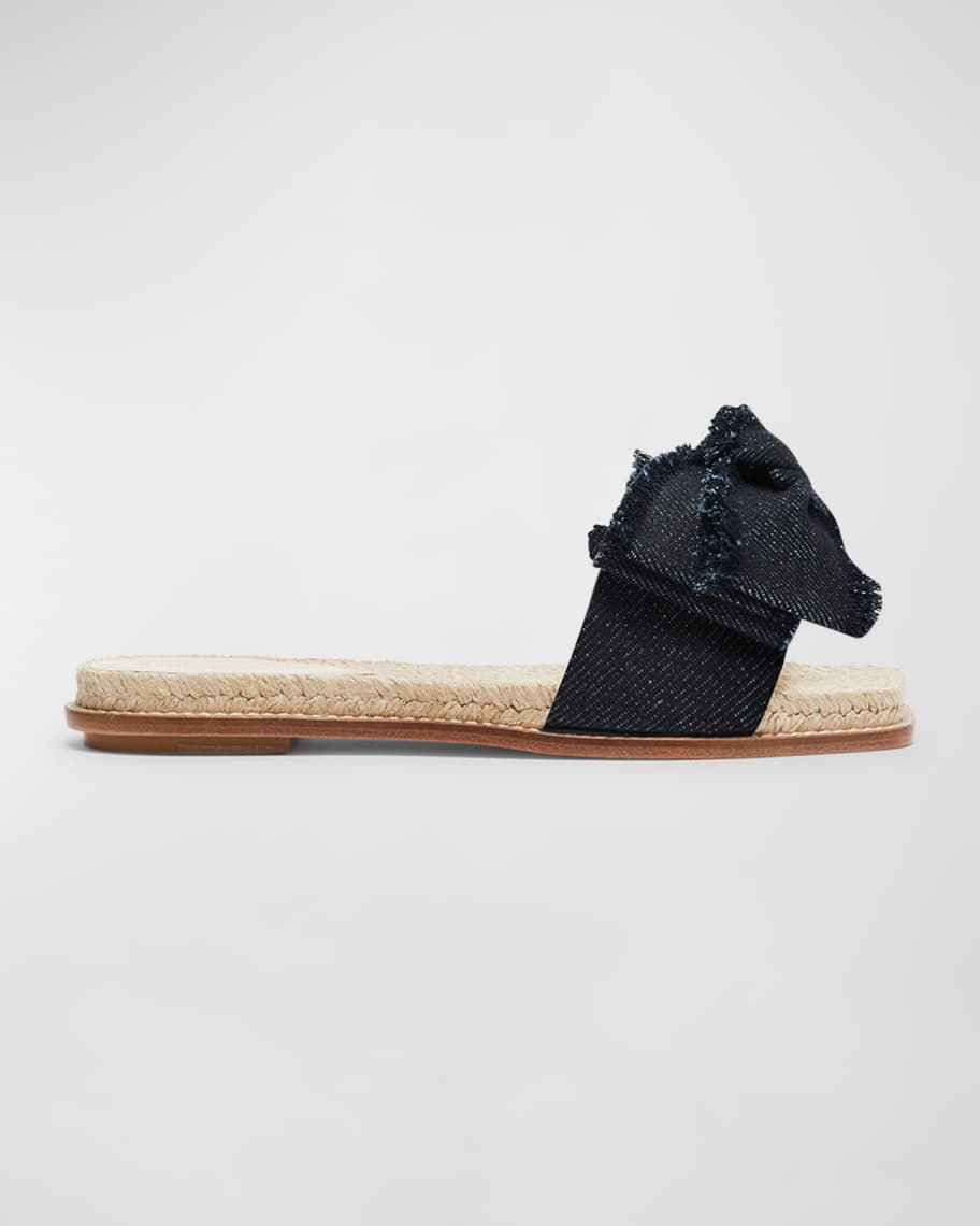 Paul Andrew Frayed Bow Slide Espadrille Sandals | Neiman Marcus