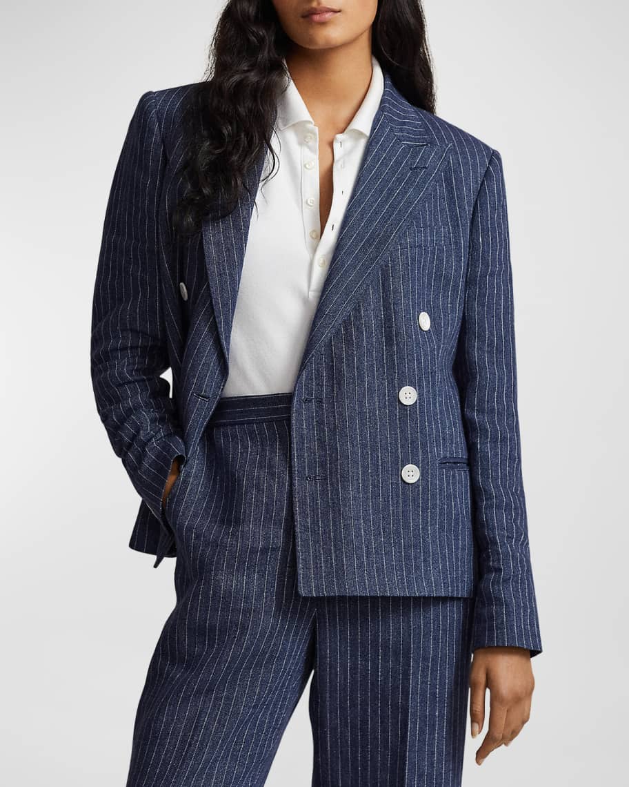 Polo Ralph Lauren Pinstripe Linen Double-Breasted Blazer | Neiman Marcus