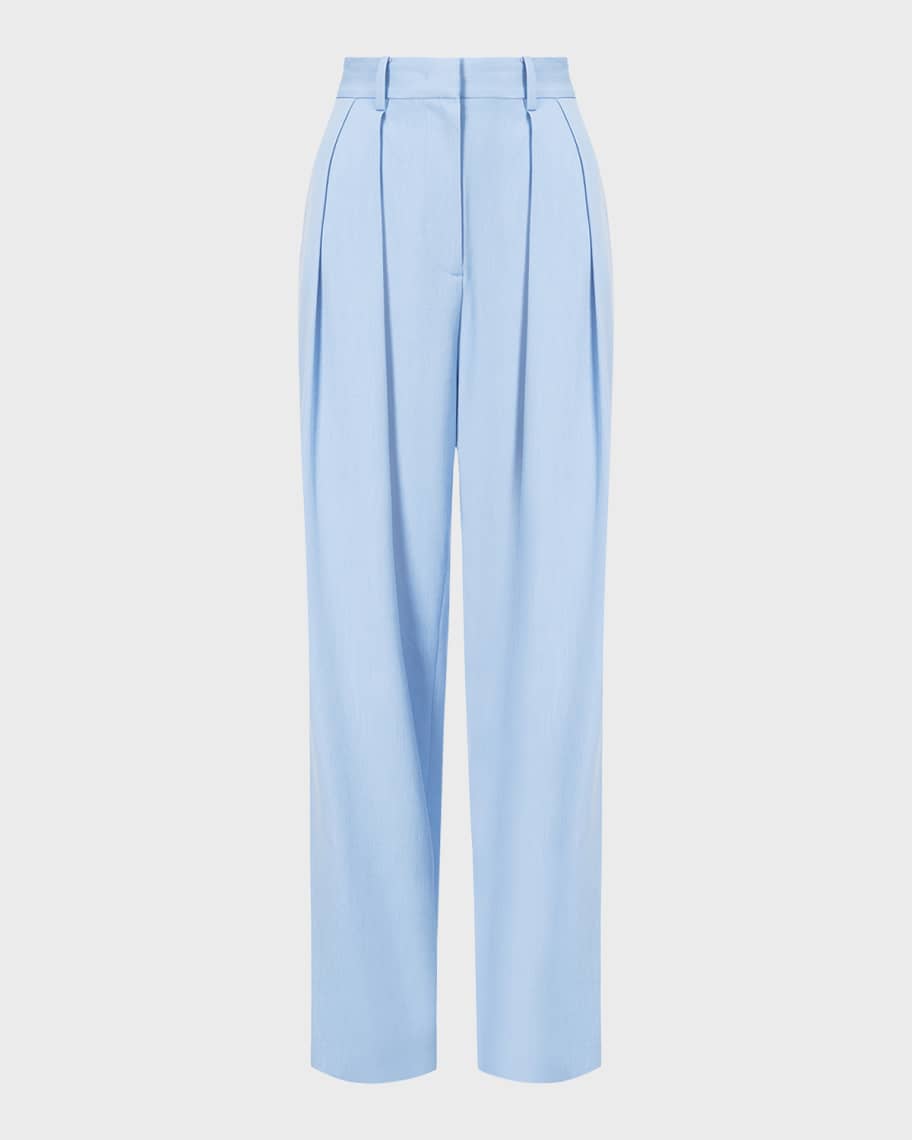 STAUD Luisa Satin Wide-Leg Pleated Pants | Neiman Marcus