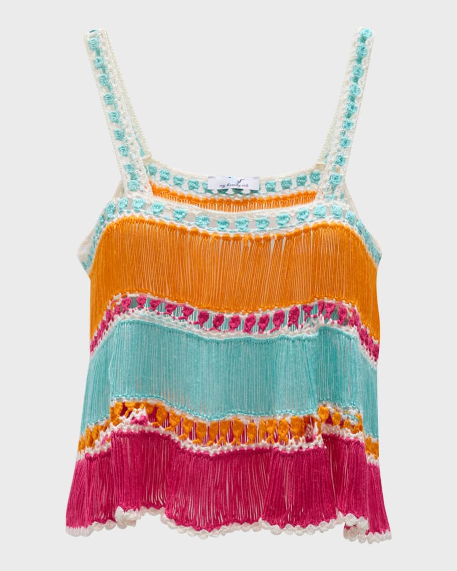 My Beachy Side Hand Crochet Striped Crop Top | Neiman Marcus