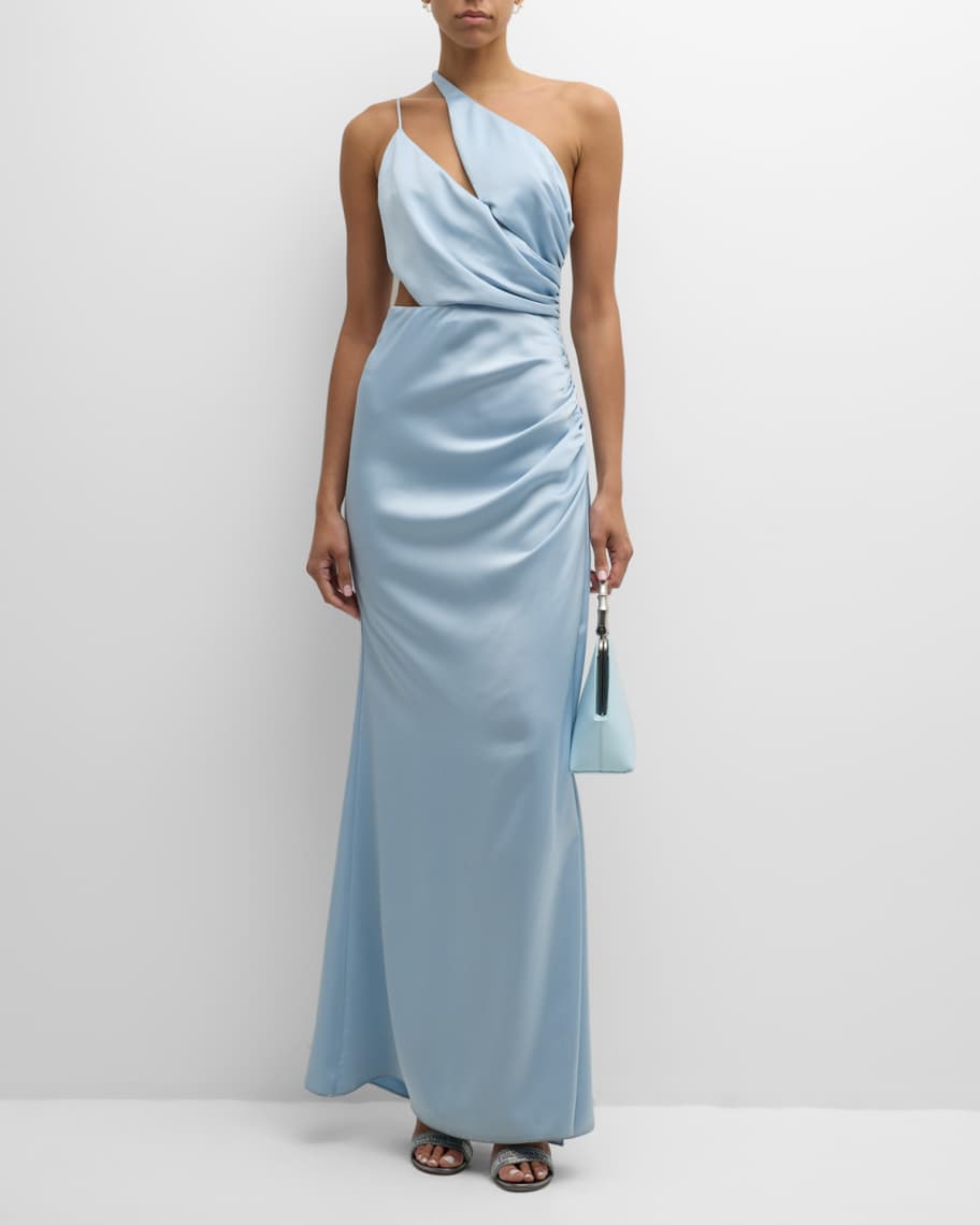 Ramy Brook Kaydence Ruched One-Shoulder Cutout Gown | Neiman Marcus