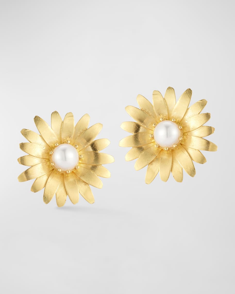 Tanya Farah 18k Yellow Gold Daisy Pearl Stud Earrings | Neiman Marcus
