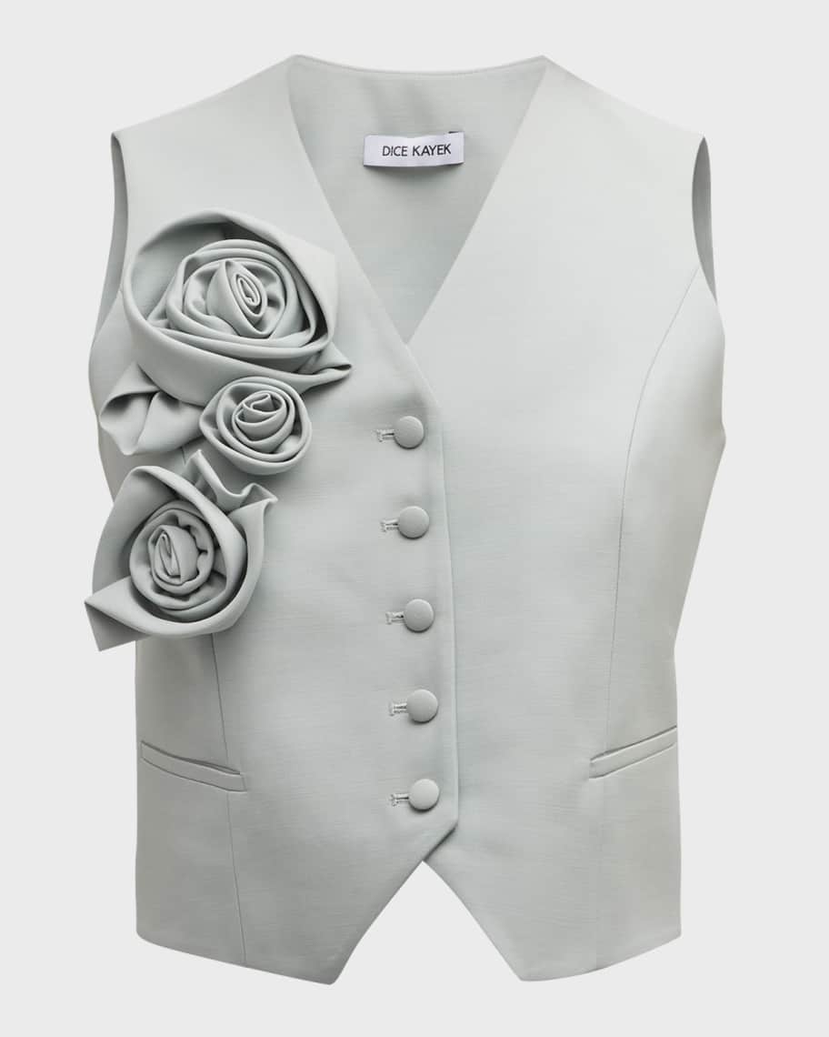Dice Kayek Rose Applique Single-Breasted Vest | Neiman Marcus