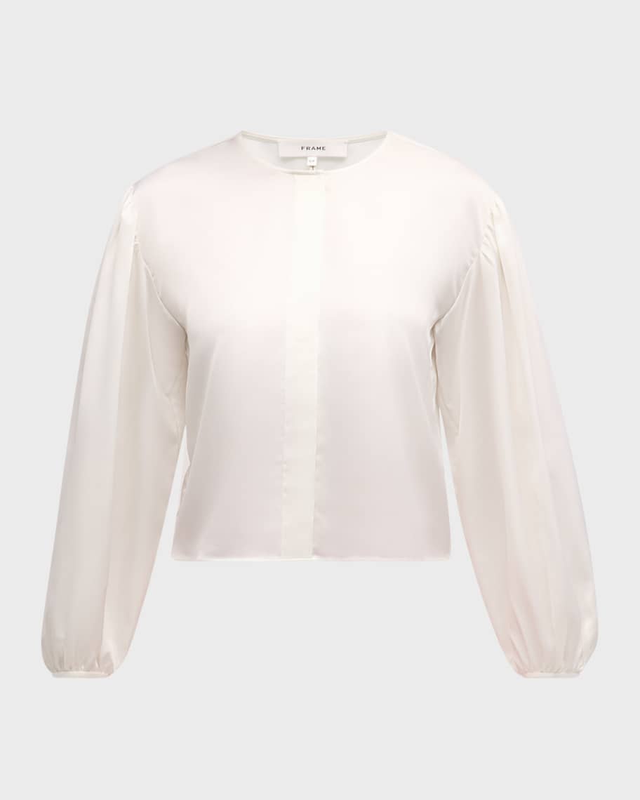FRAME Angled Inset-Sleeve Blouse | Neiman Marcus