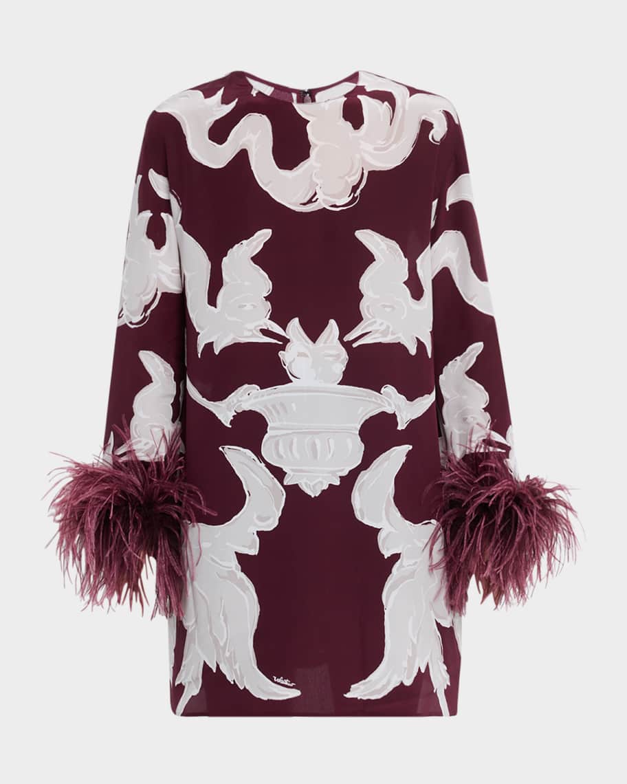 Valentino Garavani Metamorphos Gryphon Feather-Cuff Mini Shift Dress ...