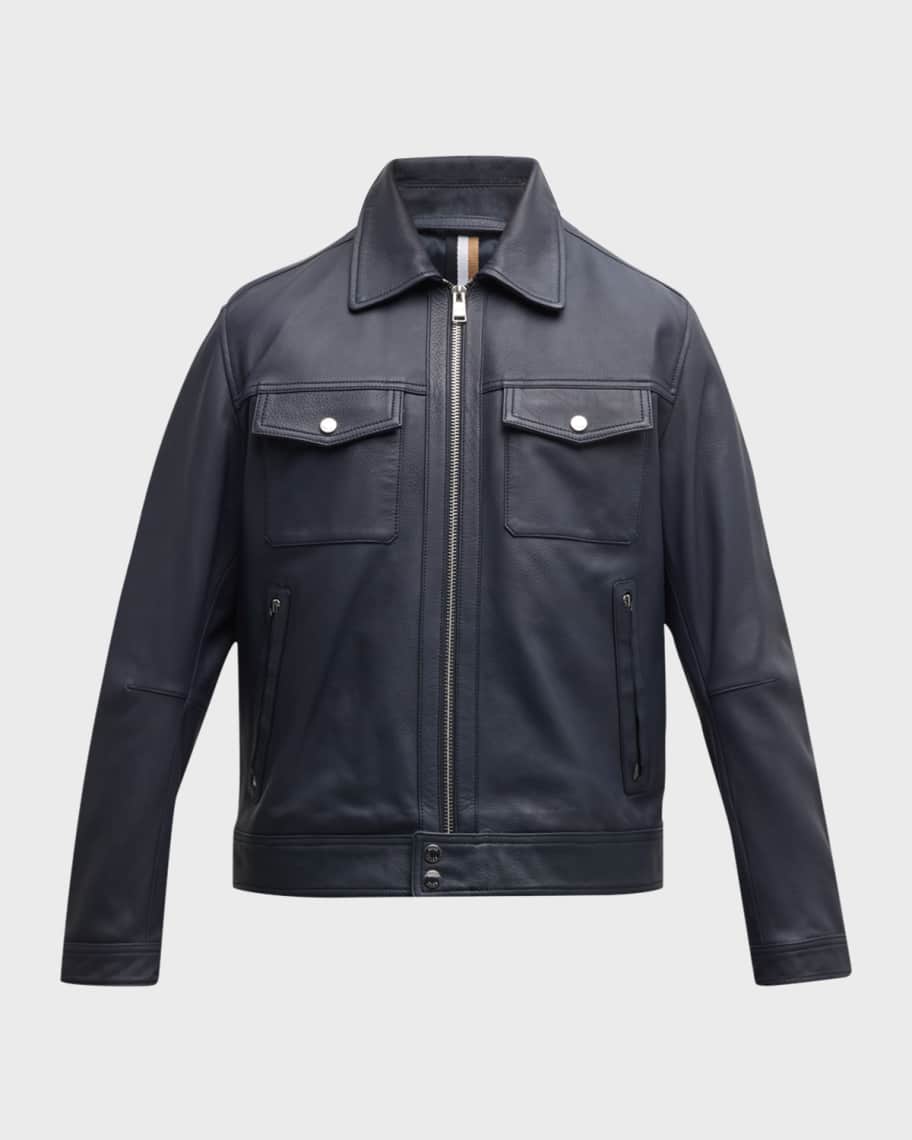BOSS Men's Leather Full-Zip Jacket | Neiman Marcus
