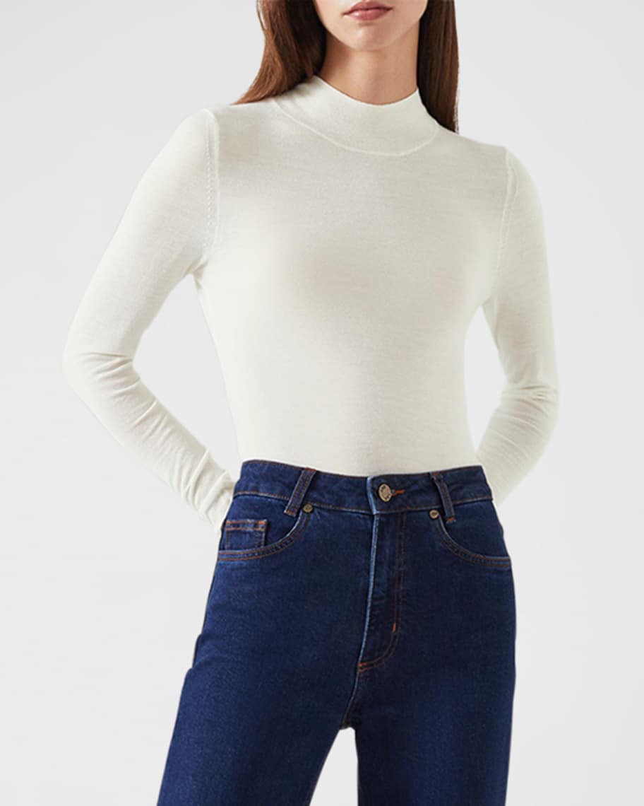 LK Bennett Ellie Mock-Neck Merino Wool Knit Top | Neiman Marcus