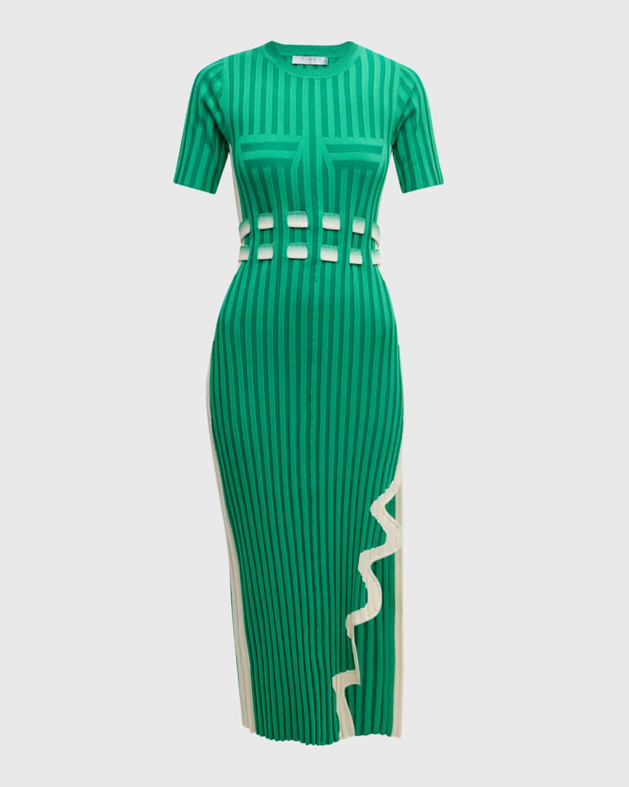 PH5 Jodie Two-Tone Wavy Side-Slit Midi Dress | Neiman Marcus