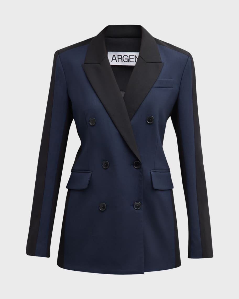 ARGENT Double-Breasted Colorblock Wool Blazer | Neiman Marcus