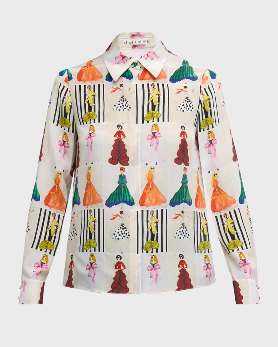 Alice + Olivia Romantic Stace Face Willa Placket Top | Neiman Marcus