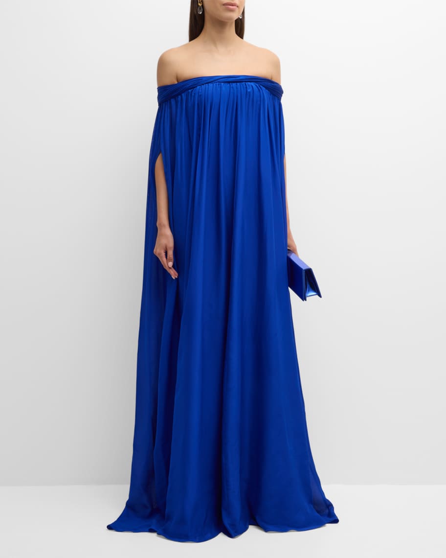 Gaurav Gupta Off-The-Shoulder Silk Chiffon Waterfall Gown | Neiman Marcus