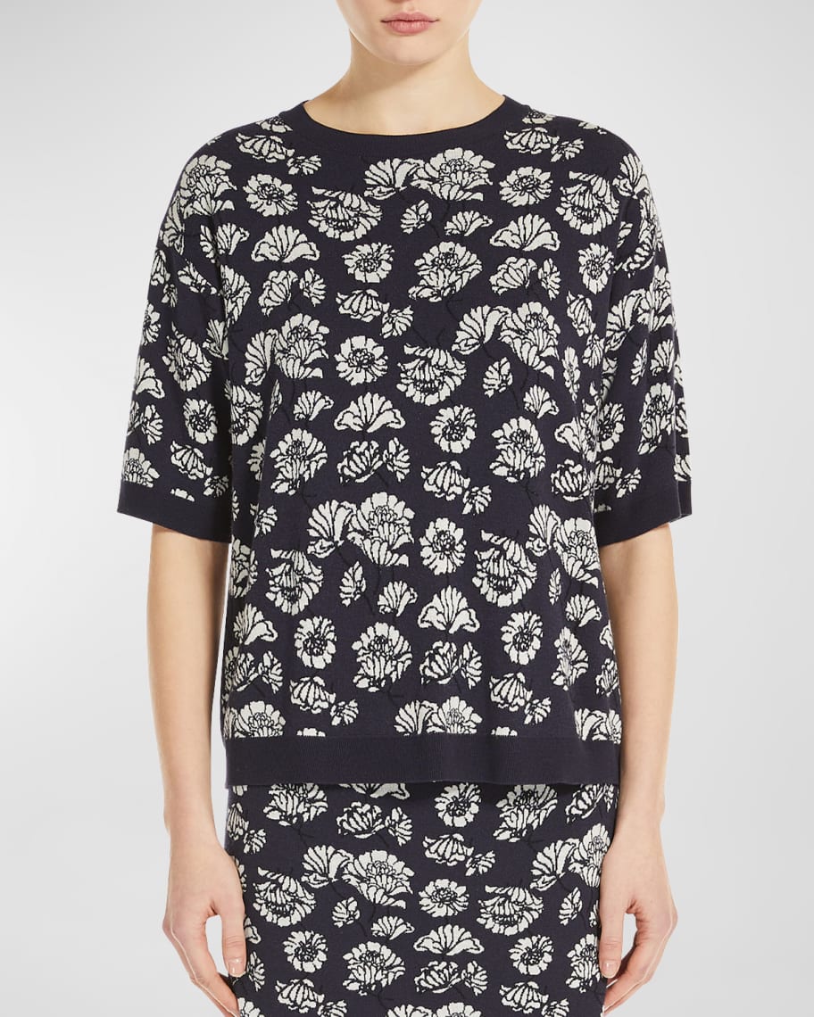 Weekend Max Mara Zufolo Elbow-Sleeve Floral Jacquard Sweater | Neiman ...