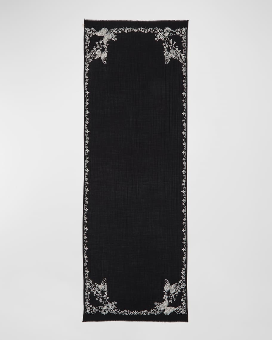 Janavi India Pearly Butterfly Merino Wool Scarf | Neiman Marcus