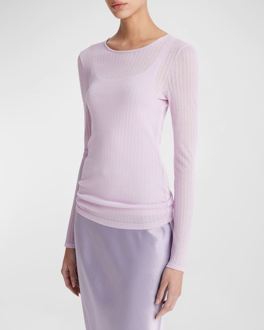 Vince Sheer Long-Sleeve Crewneck Top | Neiman Marcus