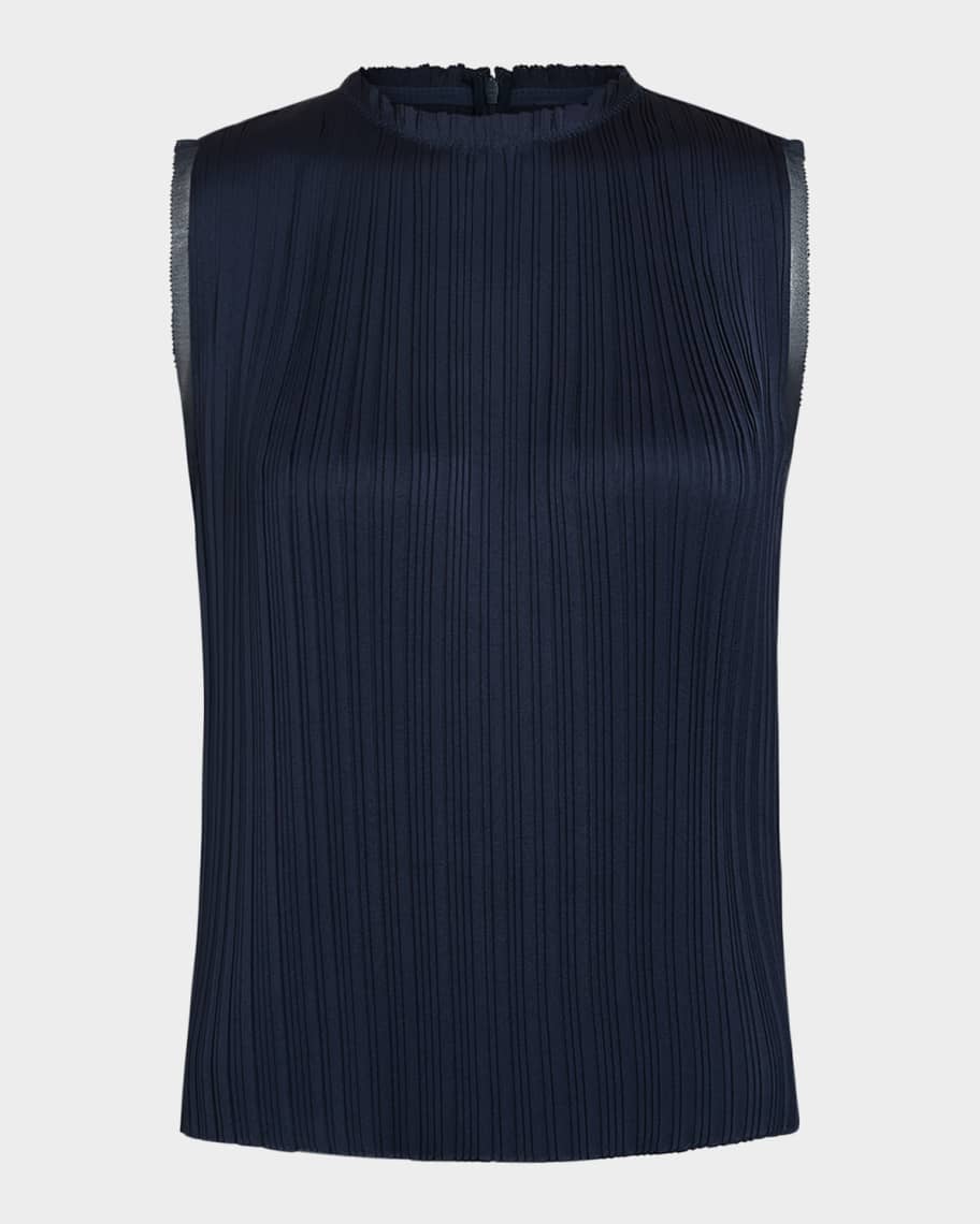 Vince Pleated Crewneck Shell Top | Neiman Marcus