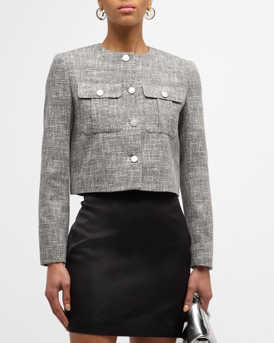 Theory Tweed Canvas Cropped Military Jacket | Neiman Marcus