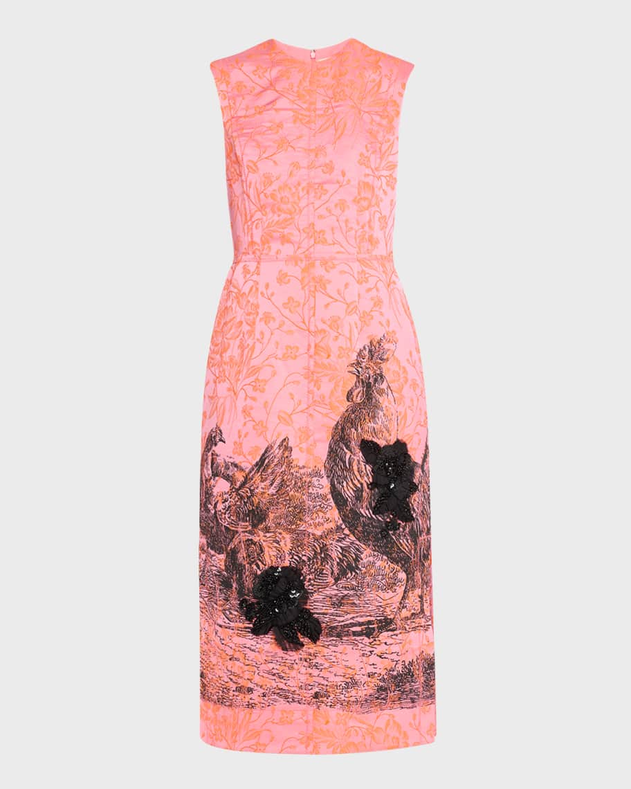 Erdem Sequined Chicken-Print Sleeveless Bow Floral Brocade Midi Dress ...