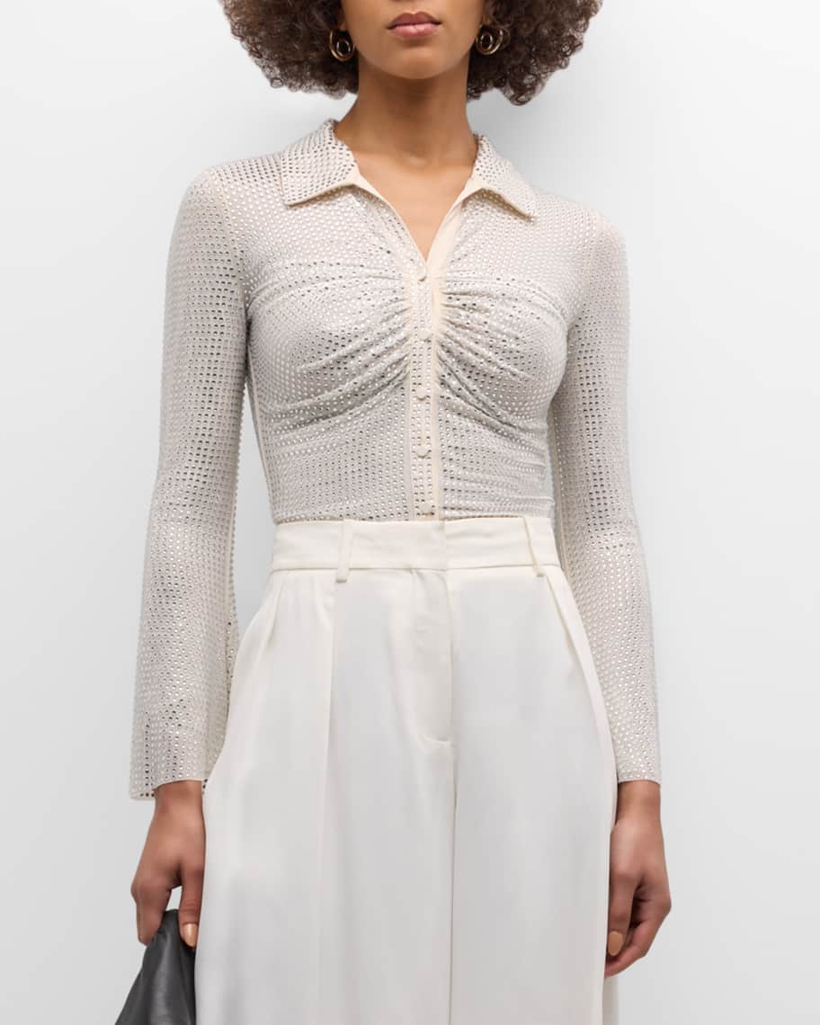 Self-Portrait Hot Fix Rhinestone Mesh Fitted Top | Neiman Marcus