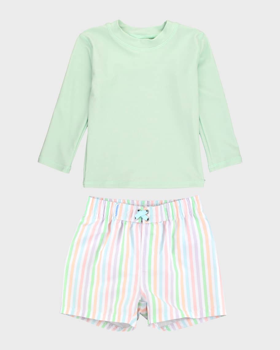 RuggedButts Boy's Rashguard and Pastrel Rainbow Trunks Set, Size 3M-8 ...
