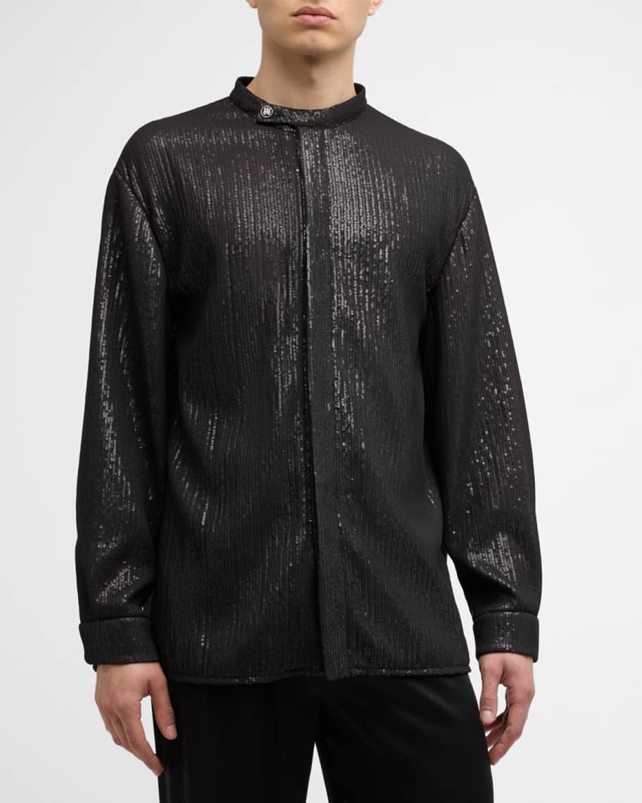 Amiri Men's Sequin Button-Down Shirt with Tab Collar | Neiman Marcus