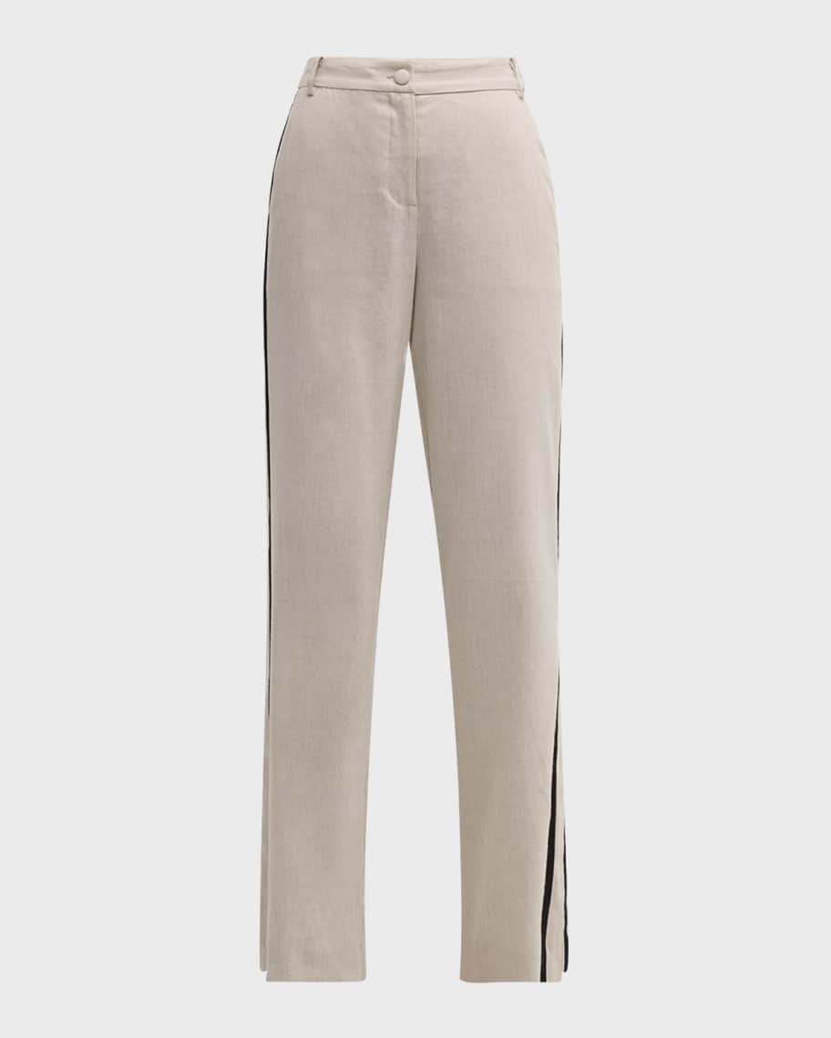 Milly Contrast-Trim Straight-Leg Pants | Neiman Marcus