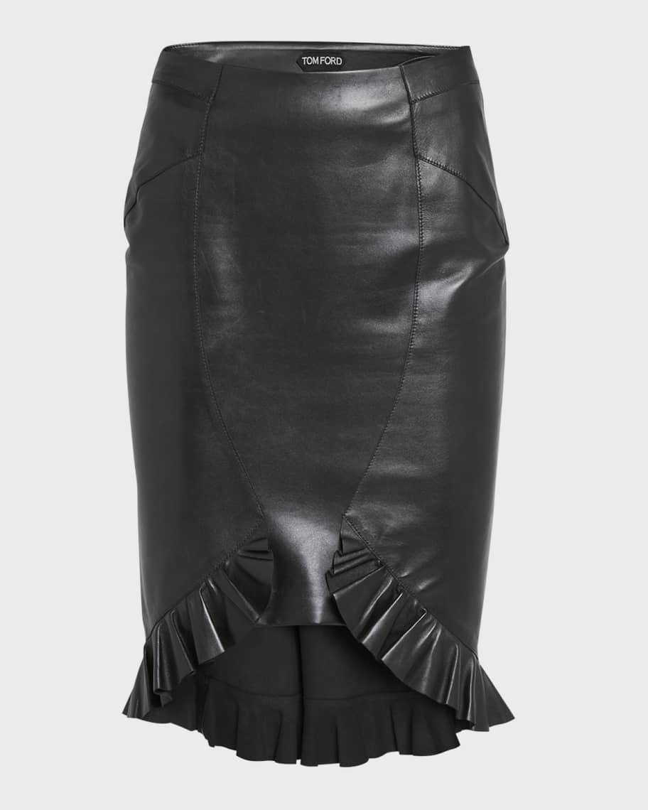 TOM FORD Quanteria Leather Ruffle Godet Asymmetric Skirt | Neiman Marcus