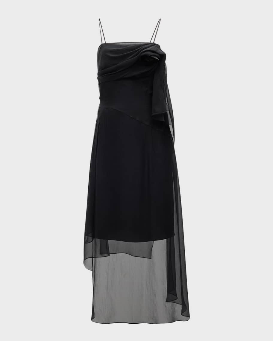 Givenchy High-Low Mesh Midi Dress With Flower Detail | Neiman Marcus