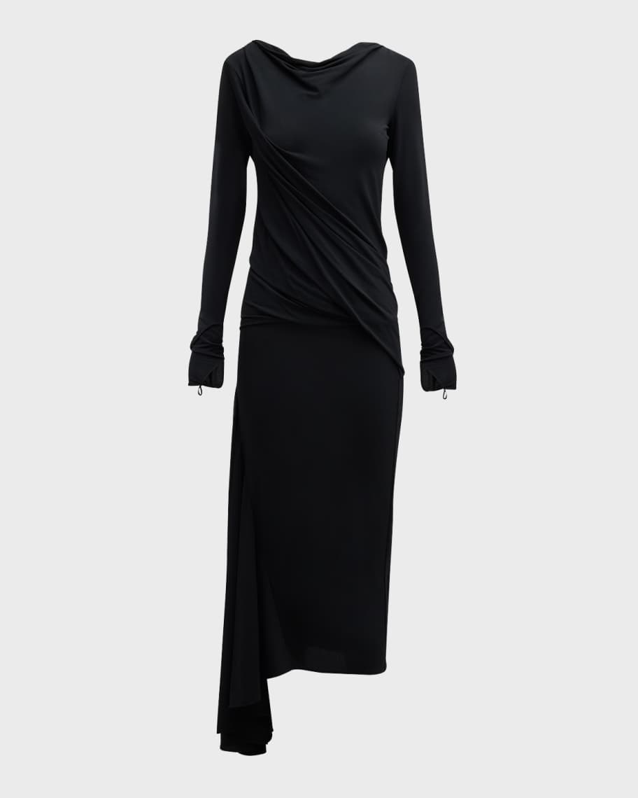 Givenchy Draped Backless Long-Sleeve Asymmetrical Midi Dress | Neiman ...