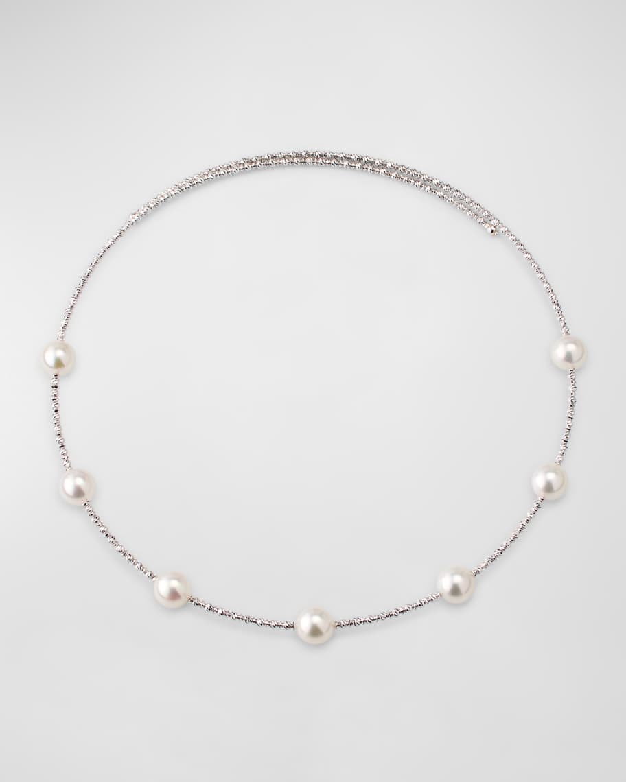 Pearls By Shari 18K White Gold Sparkle Akoya Pearl Choker Necklace ...