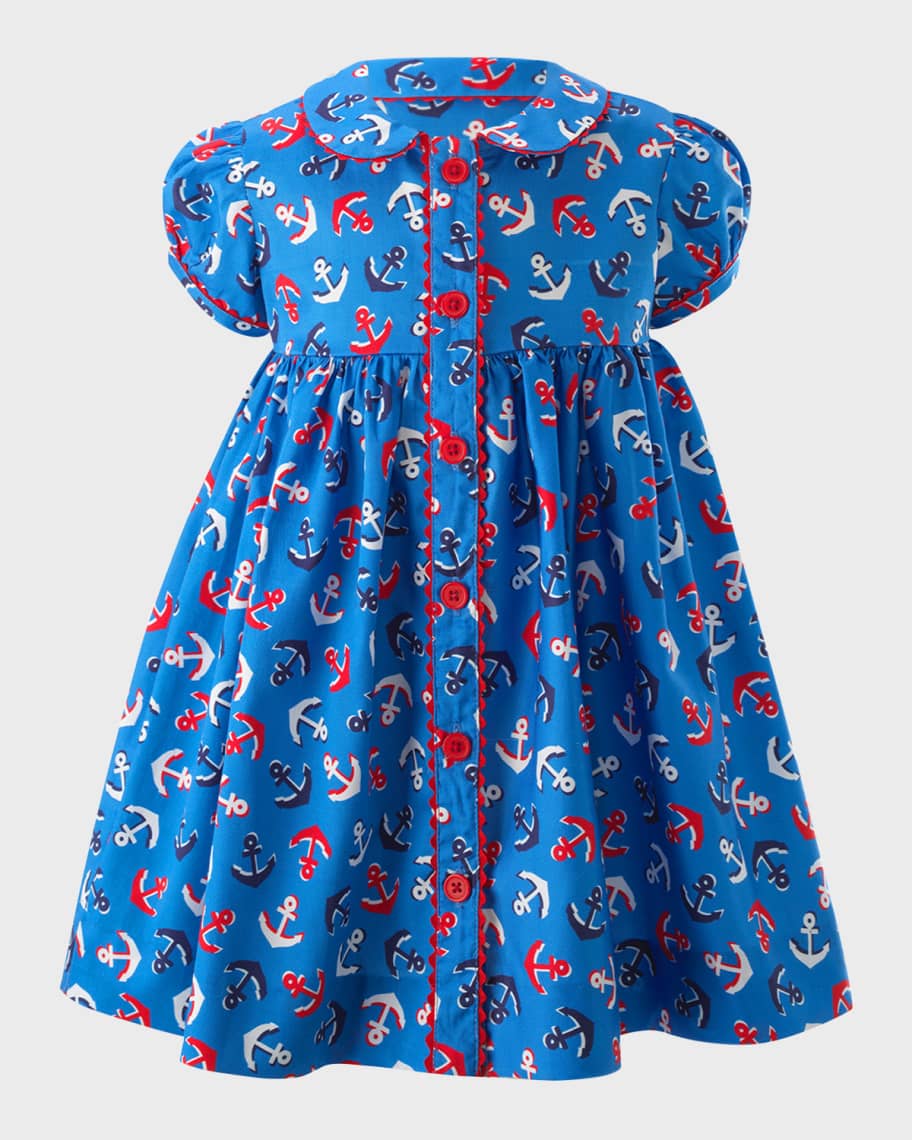 Rachel Riley Girl's Anchor-Print Button-Front Dress with Bloomers, Size ...