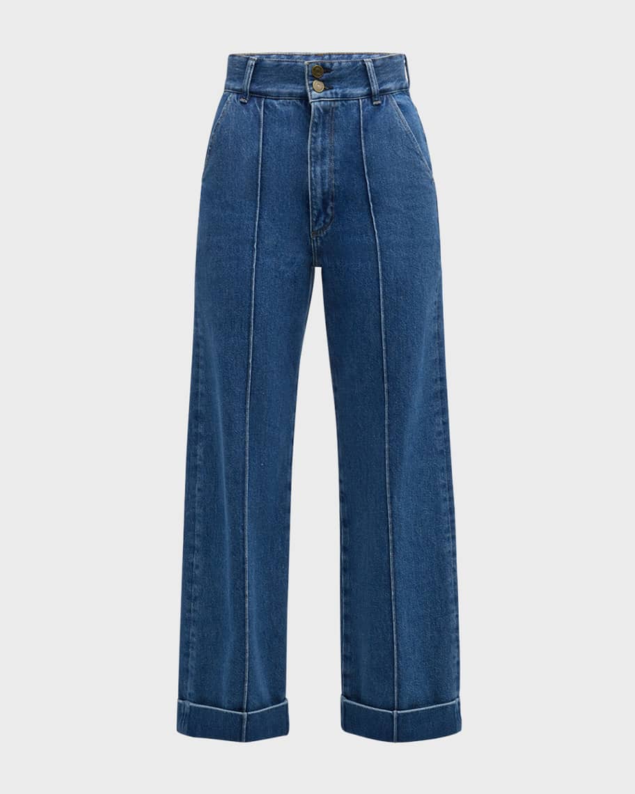 FRAME 70s Cuffed Crop Straight Jeans | Neiman Marcus