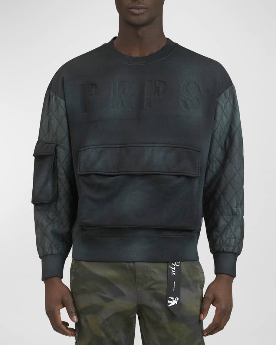 PRPS Men's Olympic Quilted-Sleeve Cargo Sweatshirt | Neiman Marcus