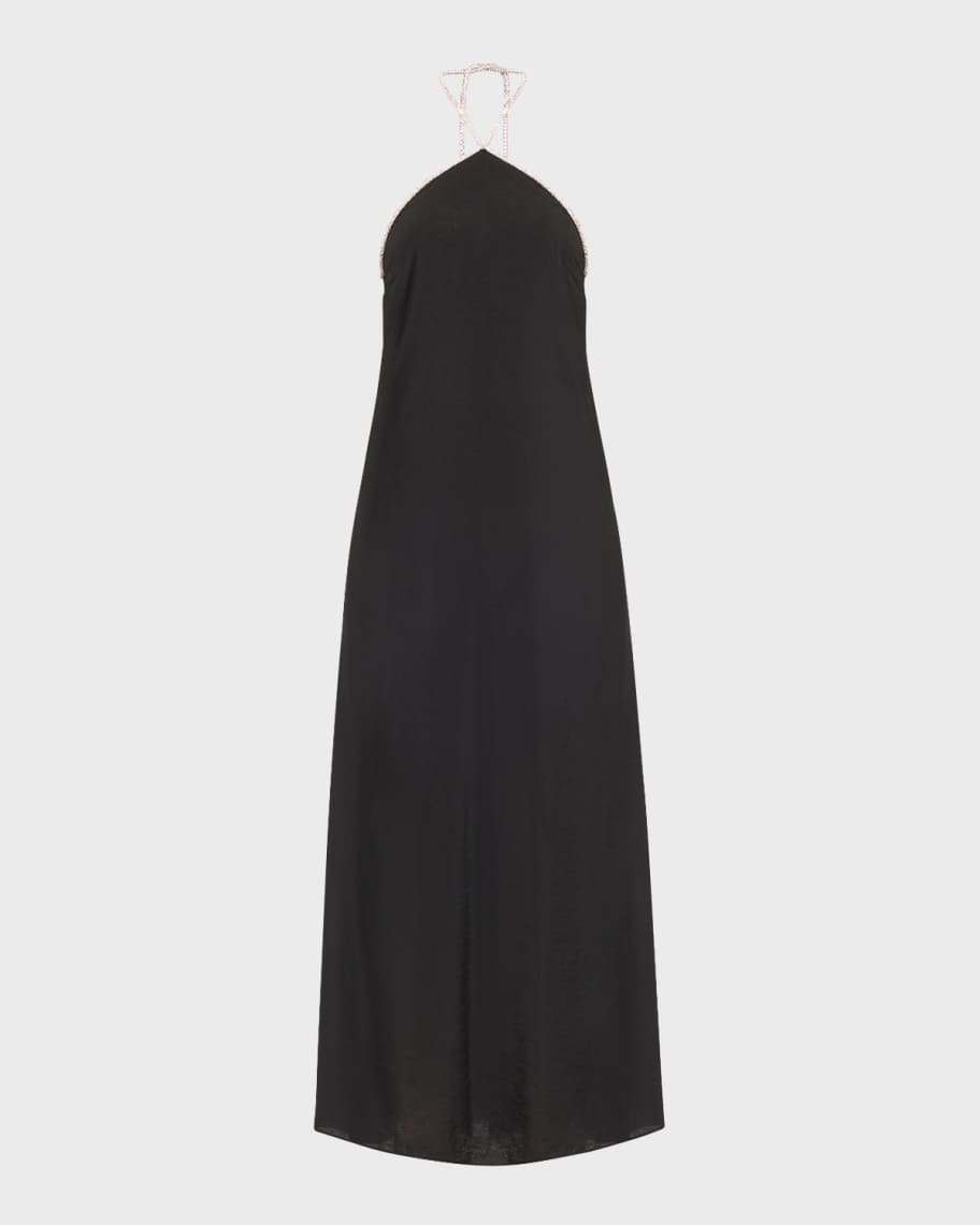 SIMKHAI Onyx Crystal Trim Halter Maxi Dress | Neiman Marcus