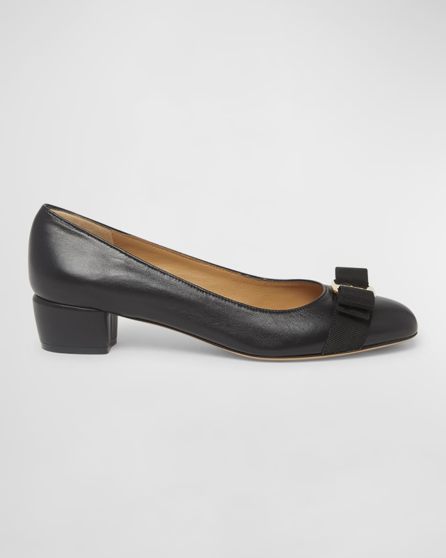 Ferragamo Vara Leather Bow Low Pumps | Neiman Marcus