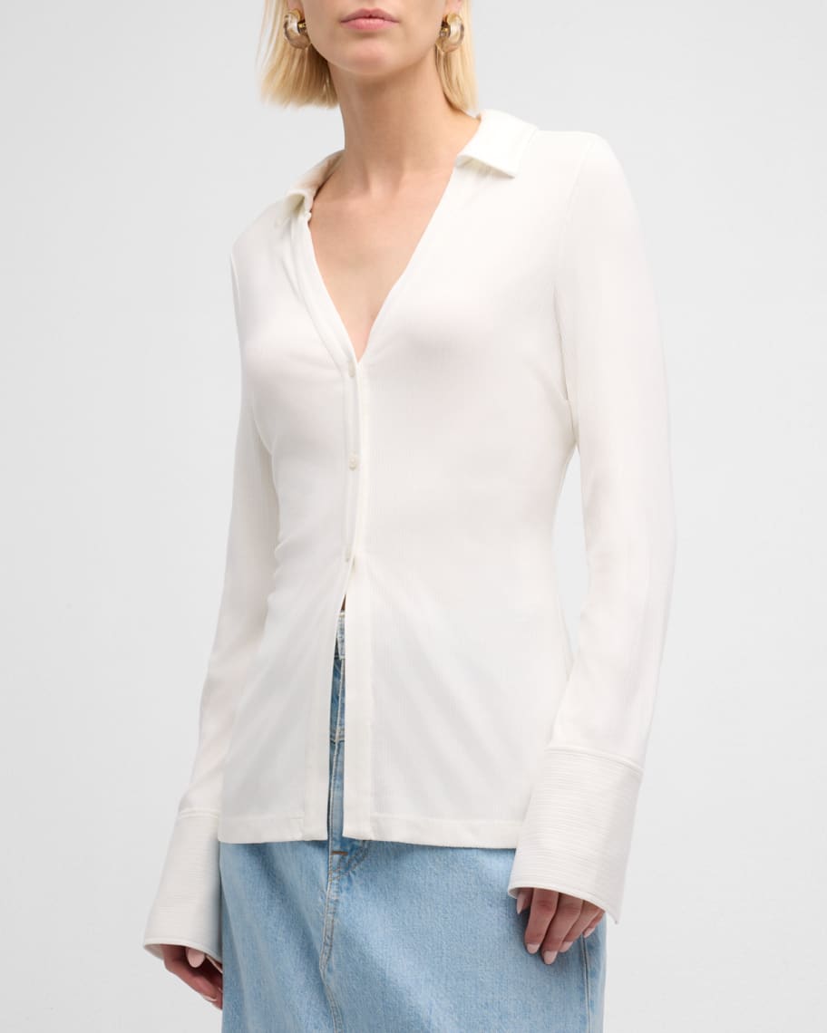 Derek Lam 10 Crosby Chandler Rib Button-Front Top | Neiman Marcus
