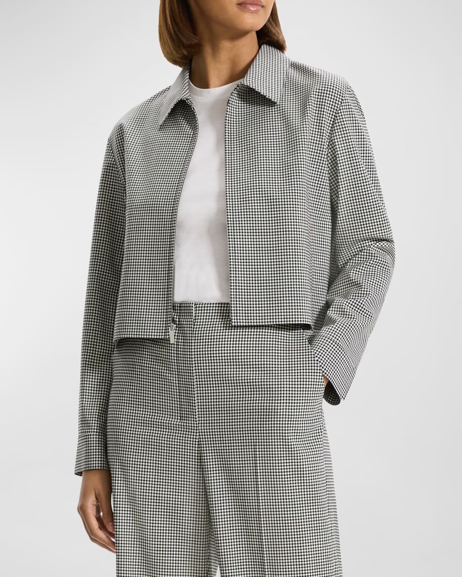 Theory Check Wool-Blend Crop Jacket | Neiman Marcus