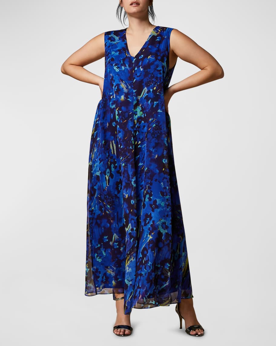 Marina Rinaldi Carpazi Abstract-Print Georgette Maxi Dress | Neiman Marcus