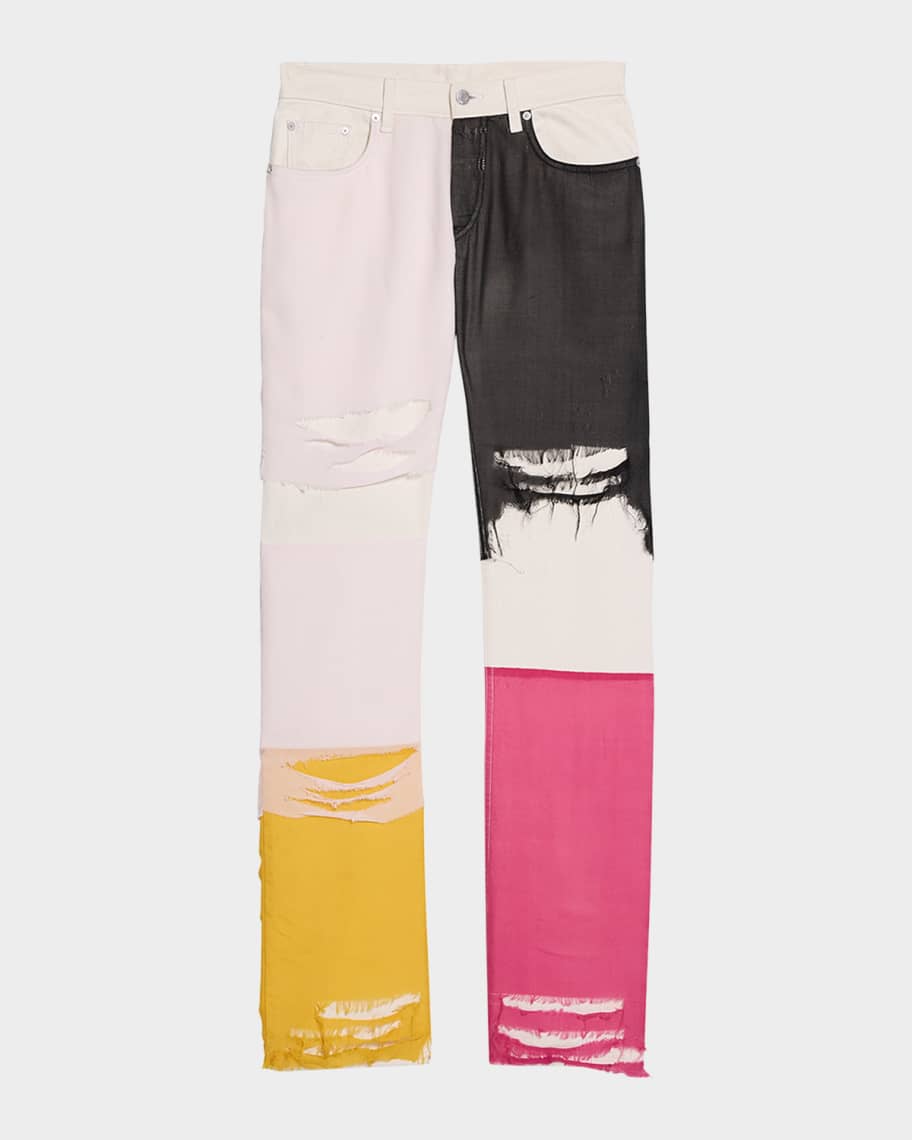 Helmut Lang Men's Low-Rise Colorblock Distressed Jeans | Neiman Marcus