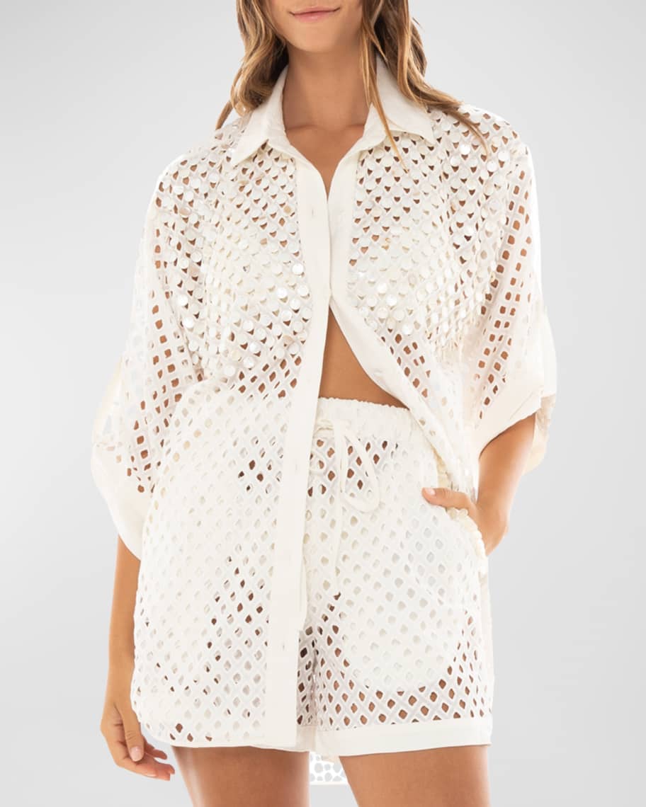 Agua Bendita Chrissy Kai Button-Front Coverup Shirt | Neiman Marcus