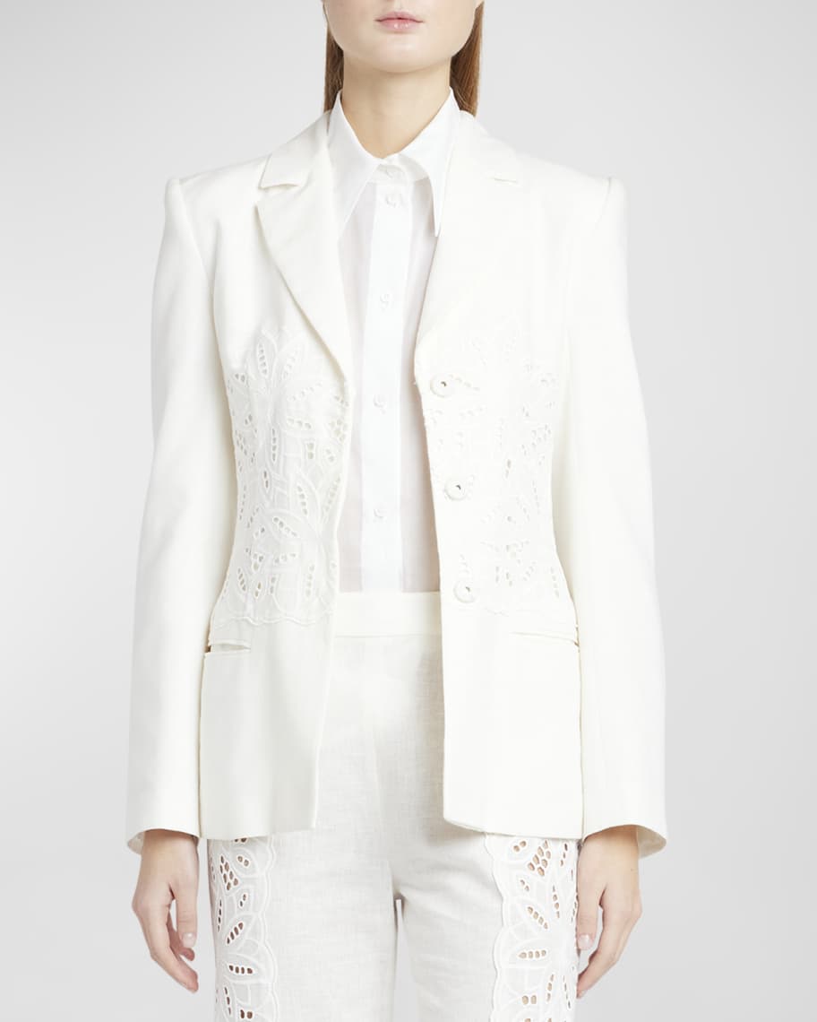 Alberta Ferretti Eyelet Embroidered Single-Breasted Blazer Jacket ...