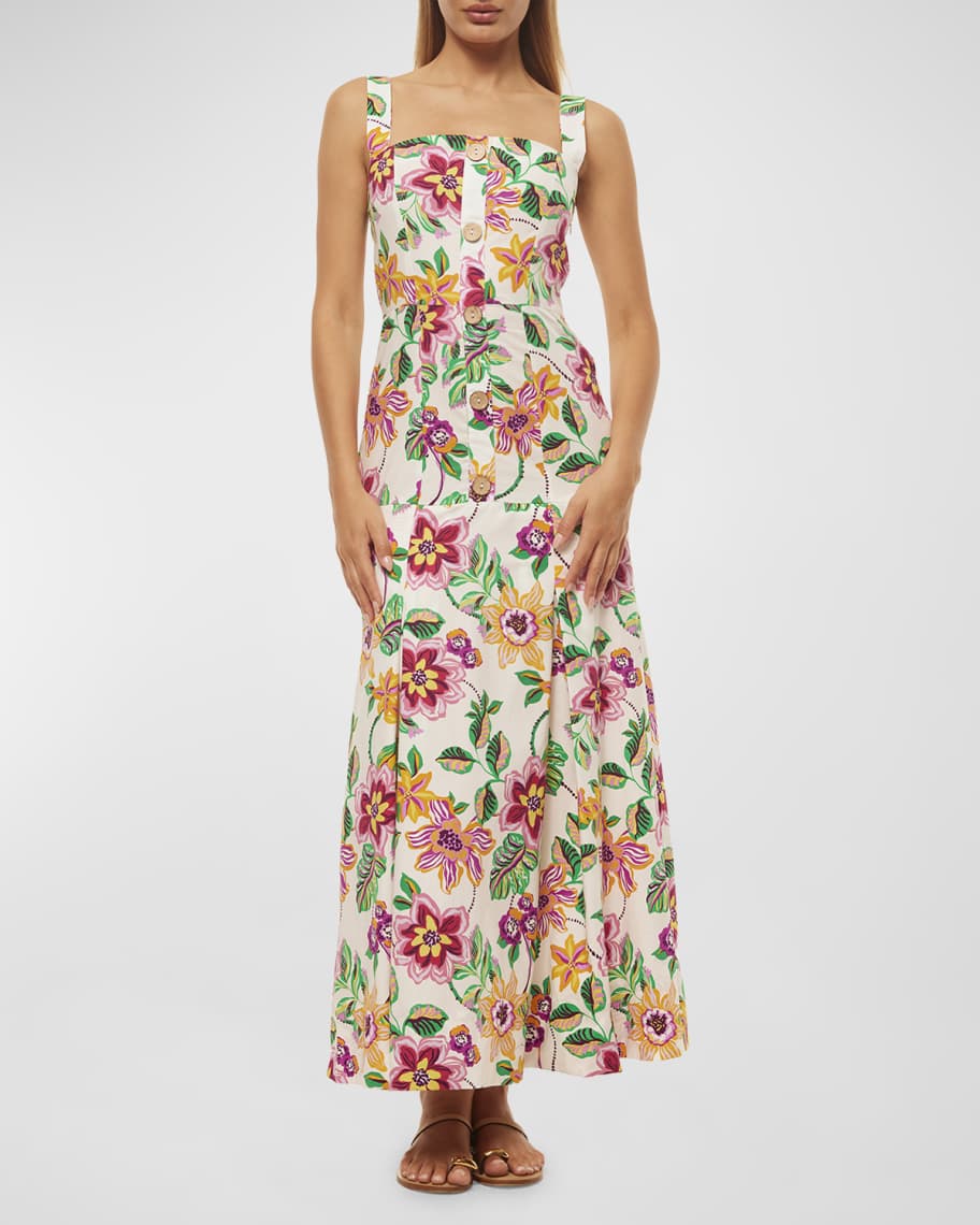 MISA Los Angeles Silvana Floral Poplin Long Pinafore Dress | Neiman Marcus